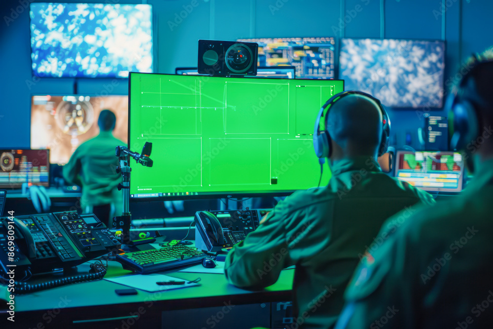 High-Tech Mission Control Room with Engineers and Flight Director ...
