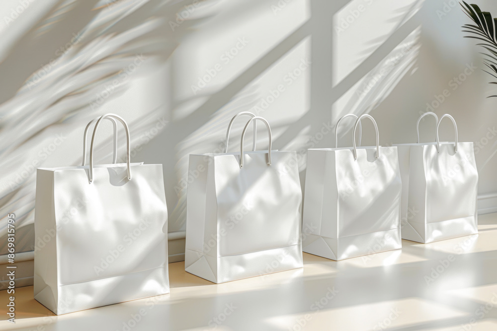 Minimalistic Mockup Three Sizes of Classic White Matte Bags with ...