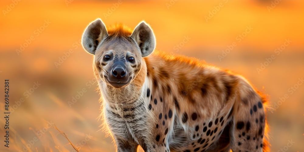 Majestic scavenger a hyena hunting in the African savannah at golden ...
