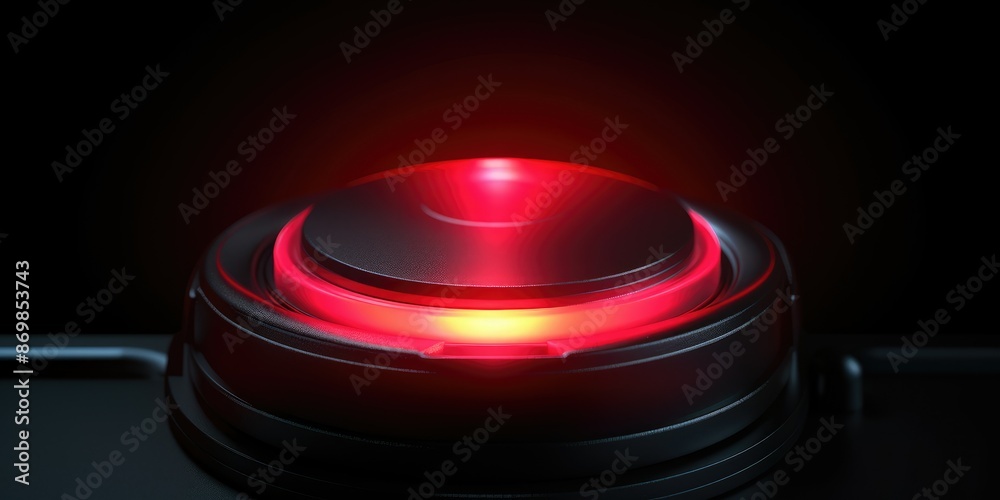 Red alert lamp or warning indicator on black panel glowing. Red alert ...