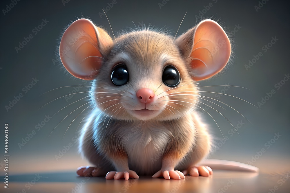 Adorable 3D mouse with endearing facial features, vibrant fur, and tiny ...