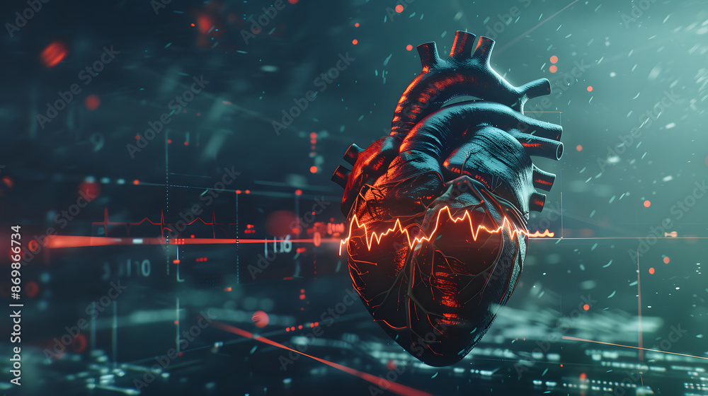 Anatomy of human heart on ecg medical background. 3d render design ...