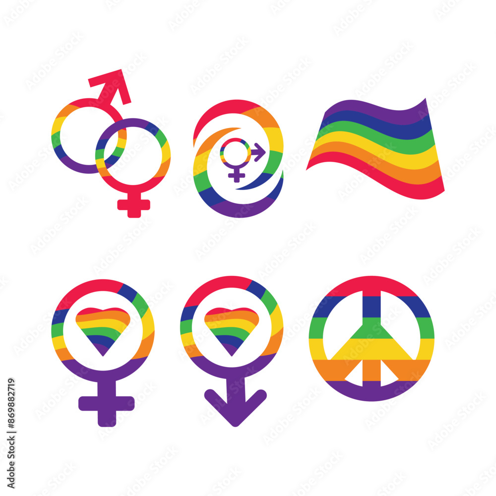 Set of LGBTQ Rainbow elements in various shapes design. LGBT rights ...
