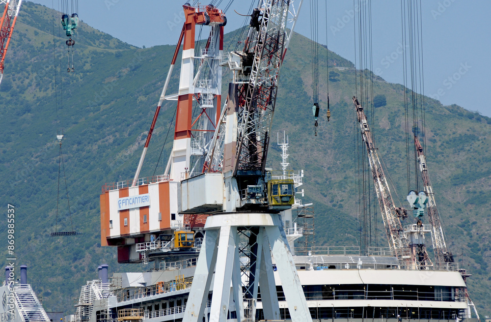 The Fincantieri shipyards in the Italian port of Genoa with passenger ...