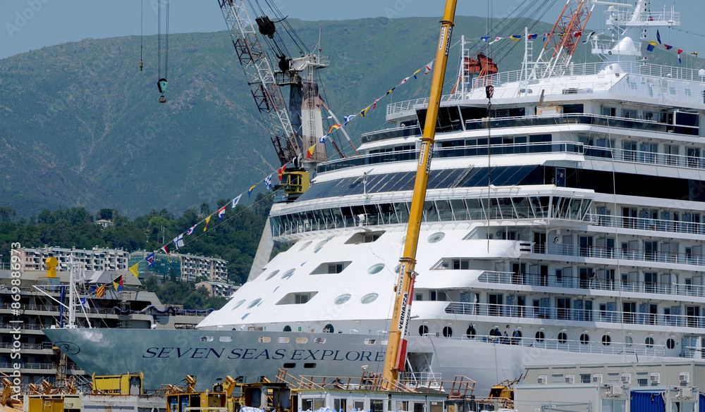 The Fincantieri shipyards in the Italian port of Genoa with passenger ...