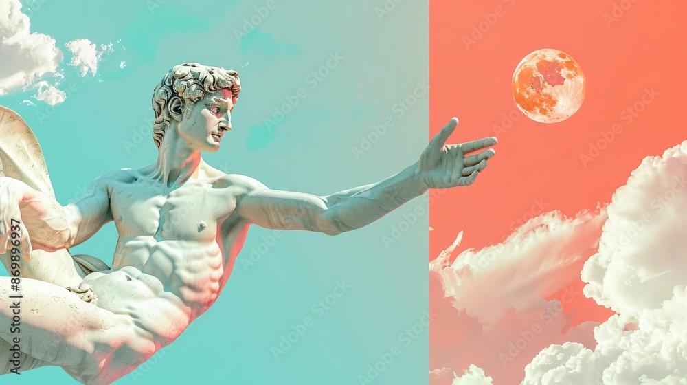 Creation of Adam. Contemporary art collage. Memphis style poster ...