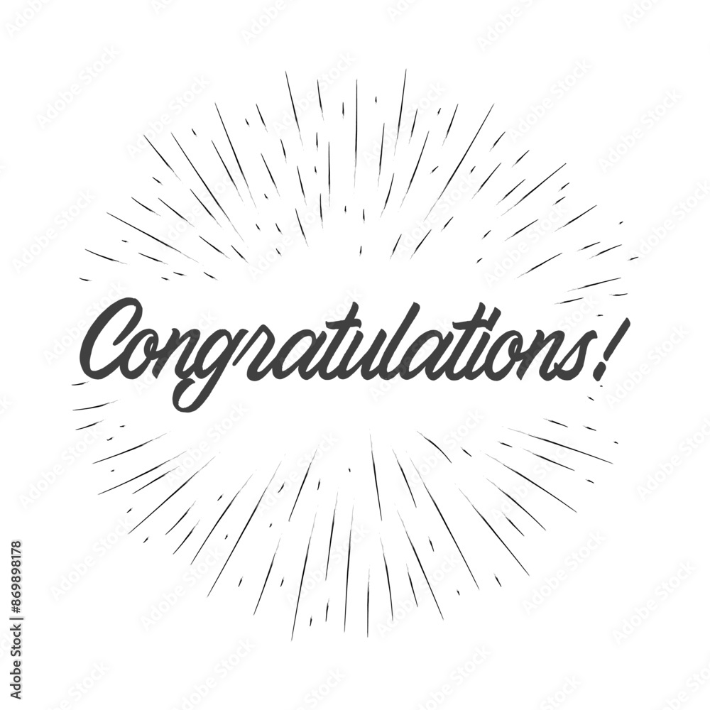 Congratulations handwritten lettering with star burst circle frame ...