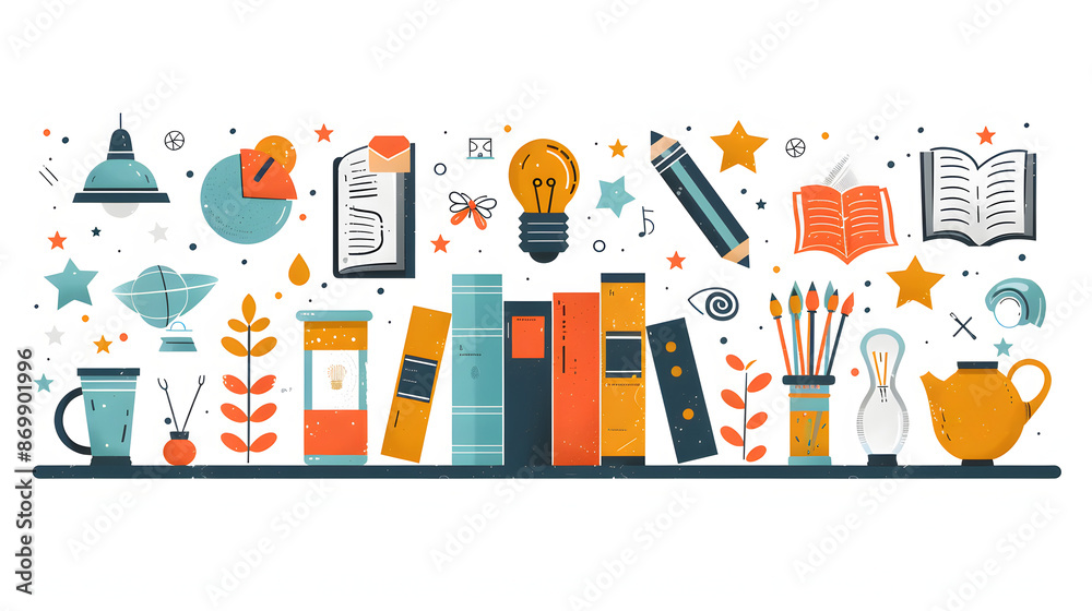 cute icon illustration for education presentation template isolated on ...