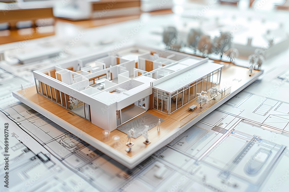 A detailed model of an architectural design, showcasing the layout and ...