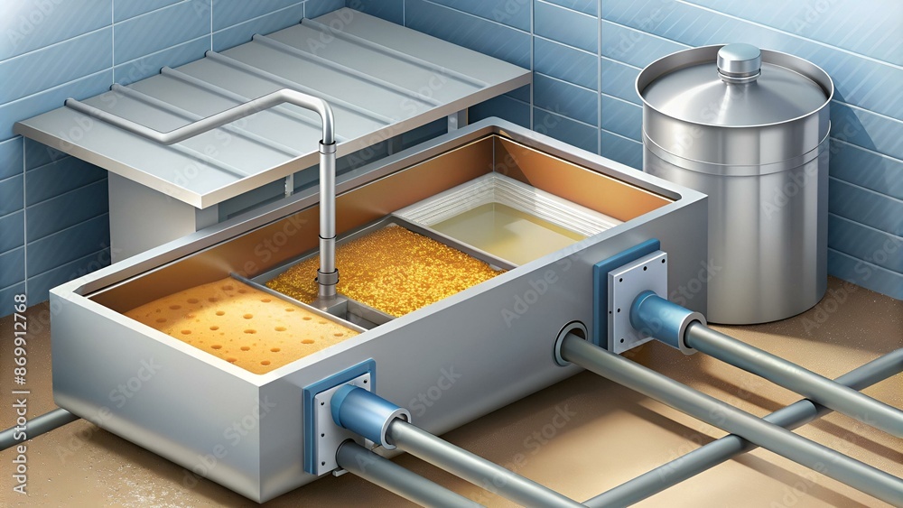 Grease Trap. Illustration inside the grease trap it is working for ...