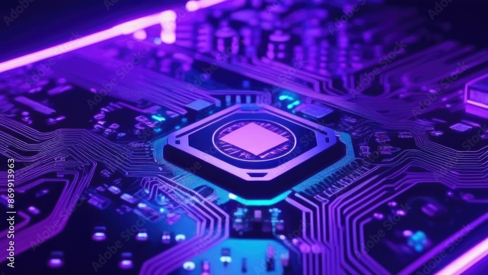 Central computer processors CPU and data analysis concept with violet ...