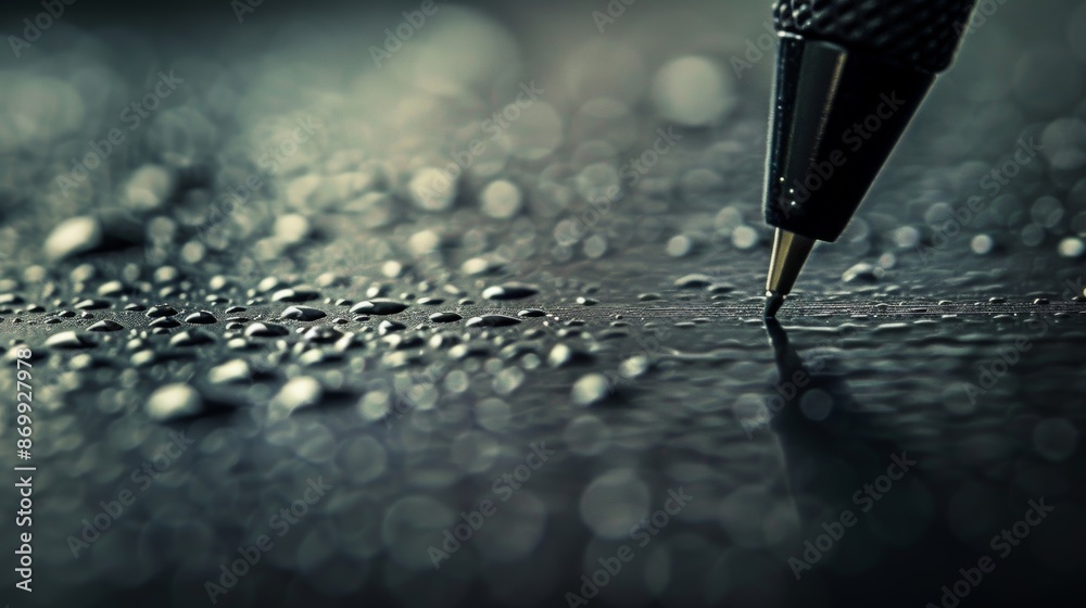 An extreme closeup of a digital pen pressing against the smooth surface ...