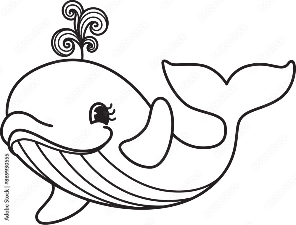 Bold line drawing cute baby whale with editable stroke thickness for ...