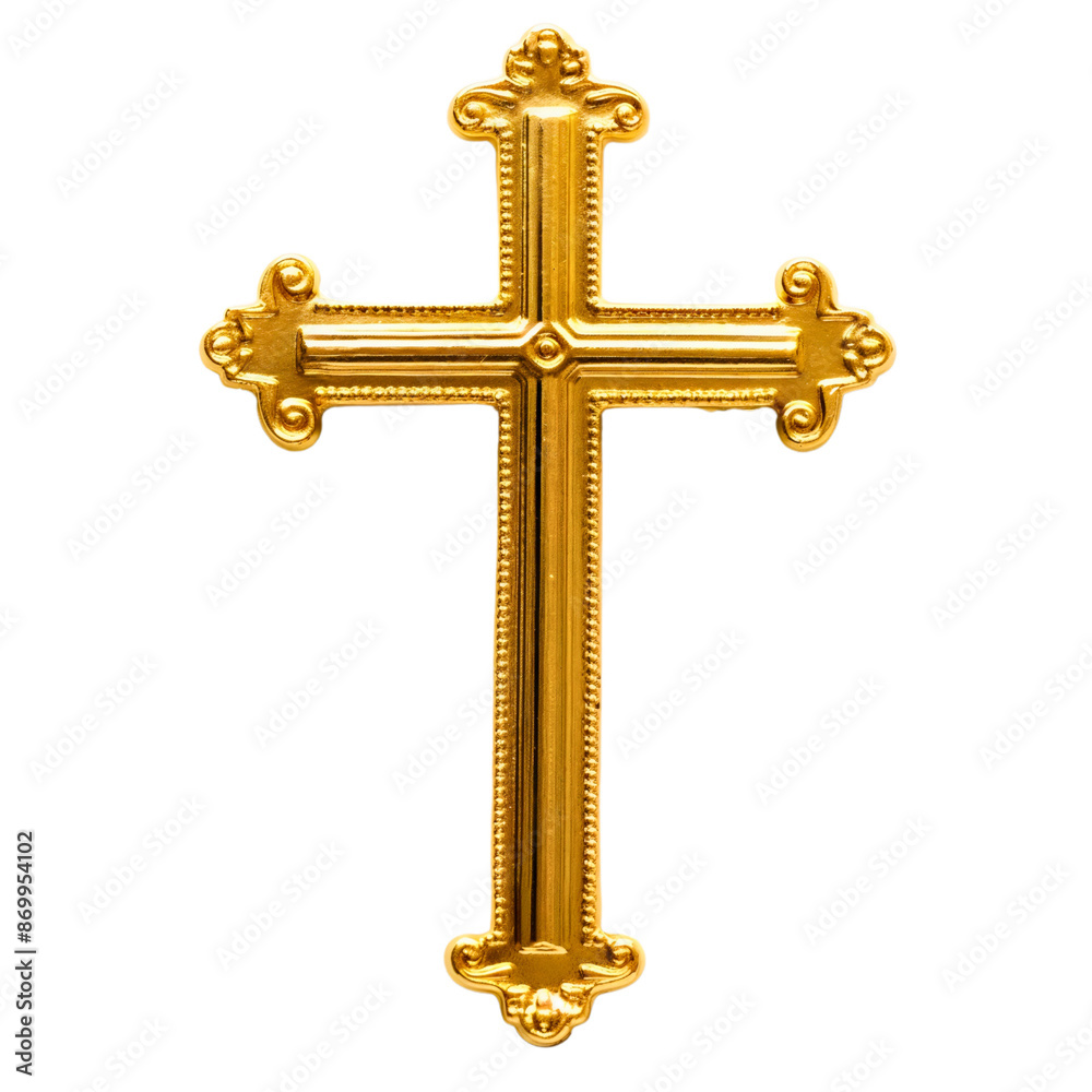 Shiny golden Christian cross symbol object isolated on transparent ...