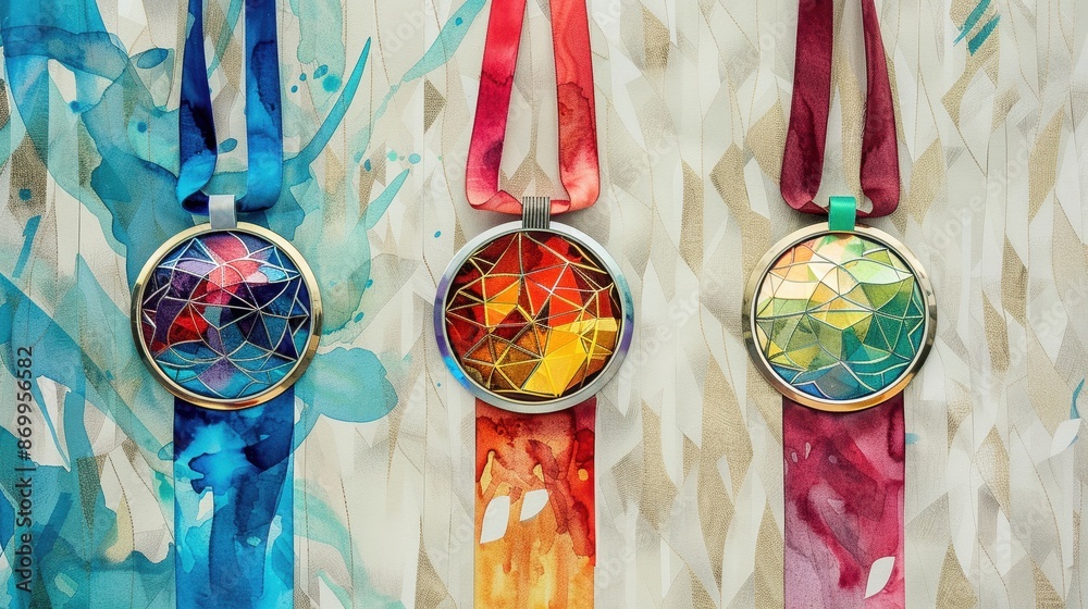 Watercolor Olympic medals with futuristic designs, Olympic sports ...