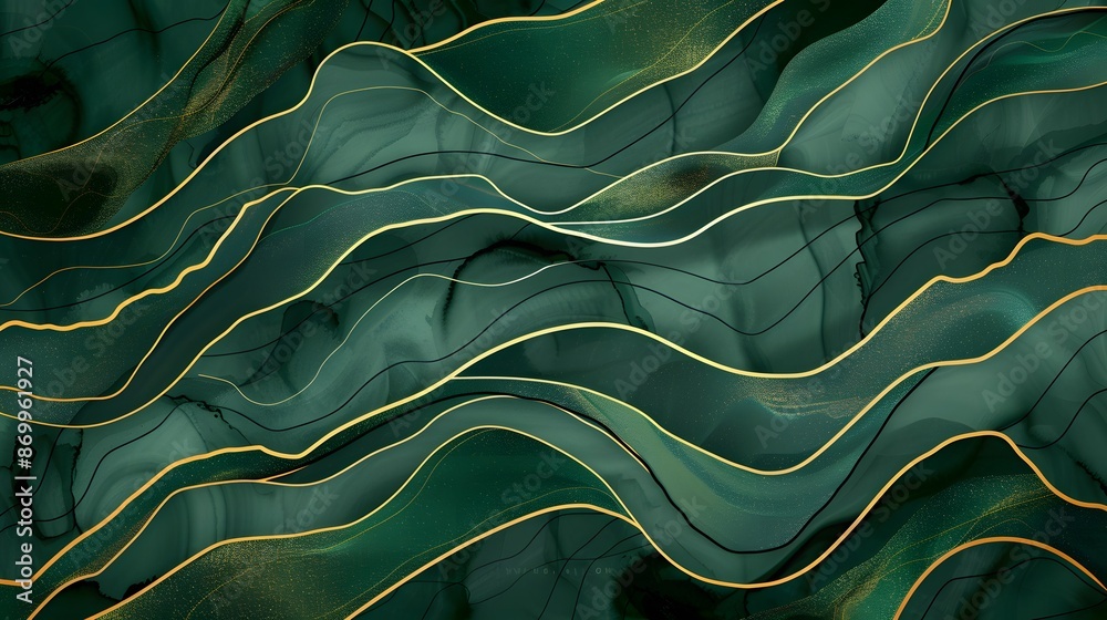 Luxury golden emerald wallpaper. Abstract gold line arts texture with ...