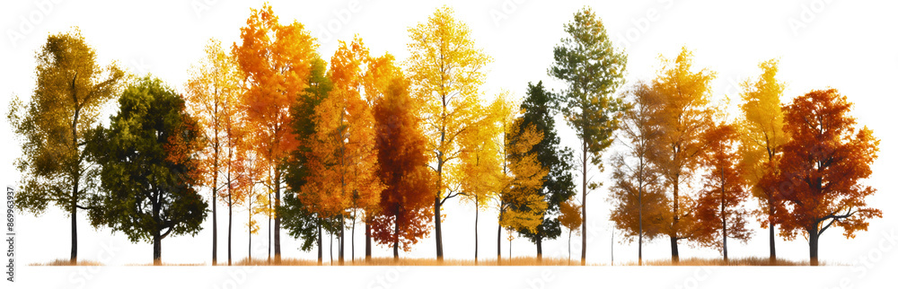 Orange, green, red and yellow autumn fall season forest woods nature ...