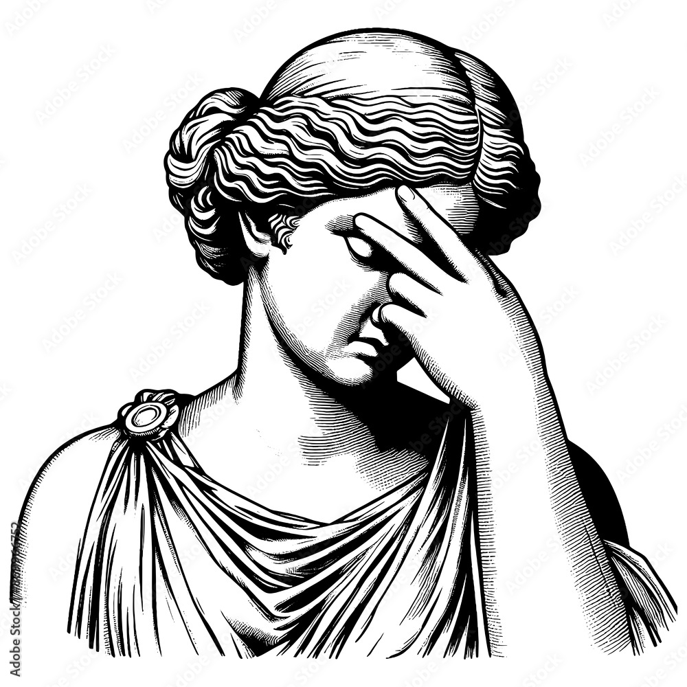 classical statue with a facepalm expression, frustration or ...