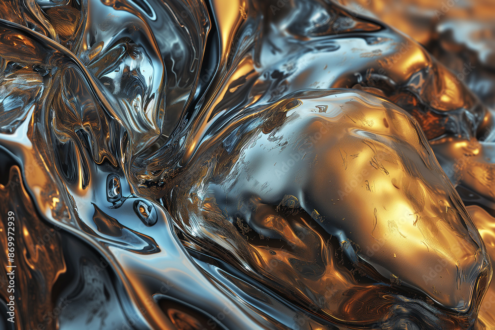 metallic themed abstract background with flowing liquid metal elements ...