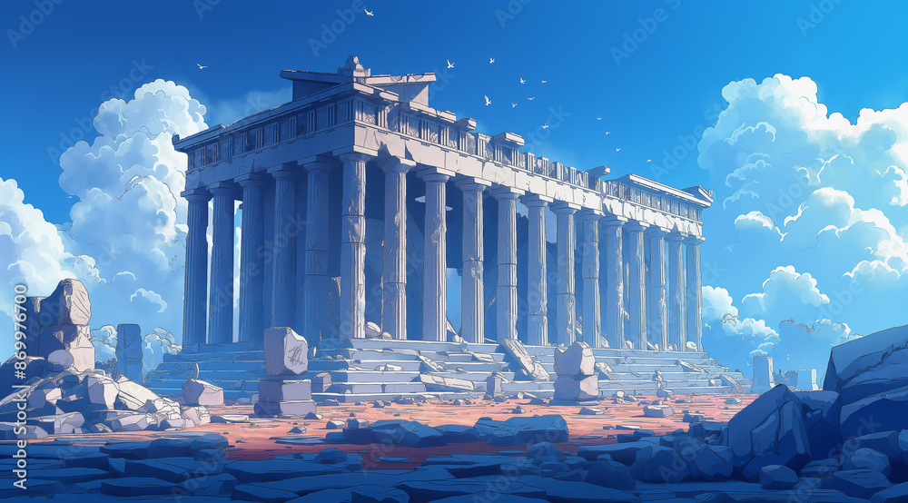 Cartoon Vector Illustration of an Ancient Greek Temple Stock Photo ...
