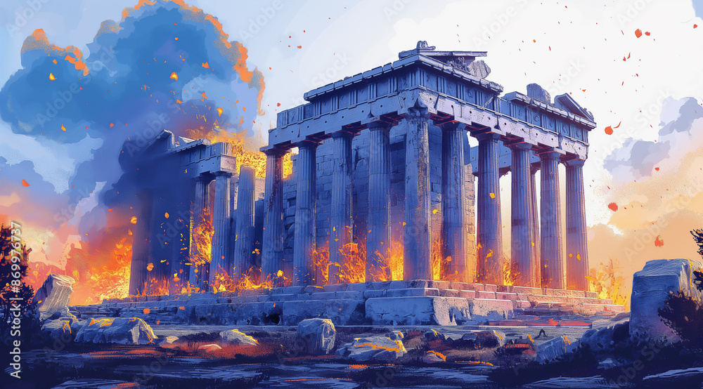 Cartoon Vector Illustration of an Ancient Greek Temple Stock Photo ...