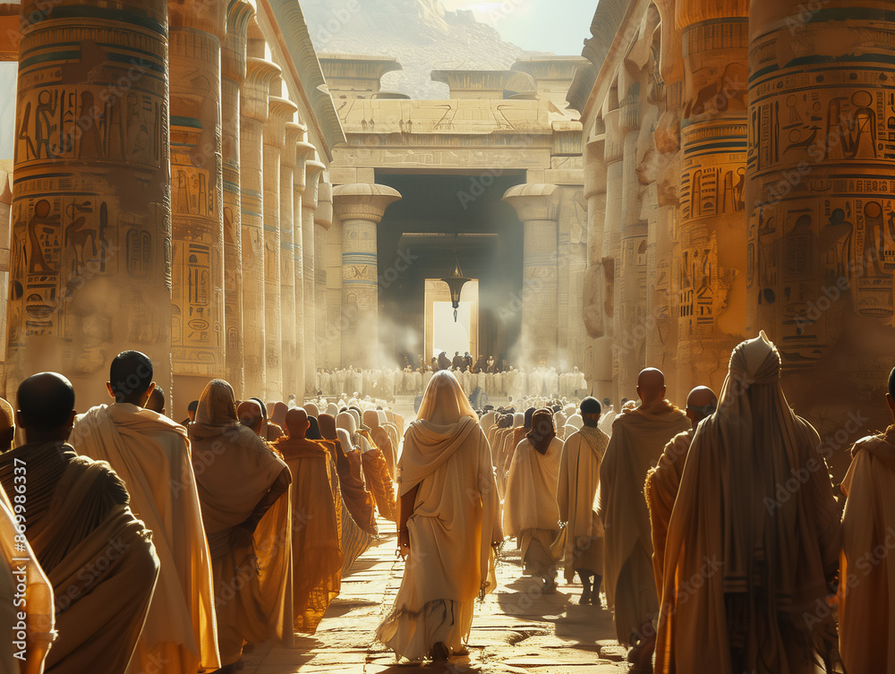 Ancient Egyptian Procession Through Grand Temple Columns Stock ...