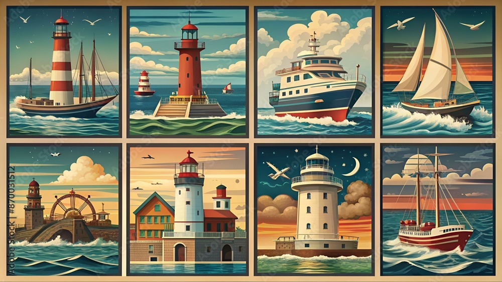 Nautical seafaring and marine vintage retro vector posters. Sea diving ...