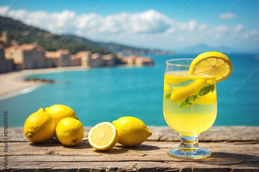 Limoncello: A glass of limoncello with a lemon twist, placed on a ...