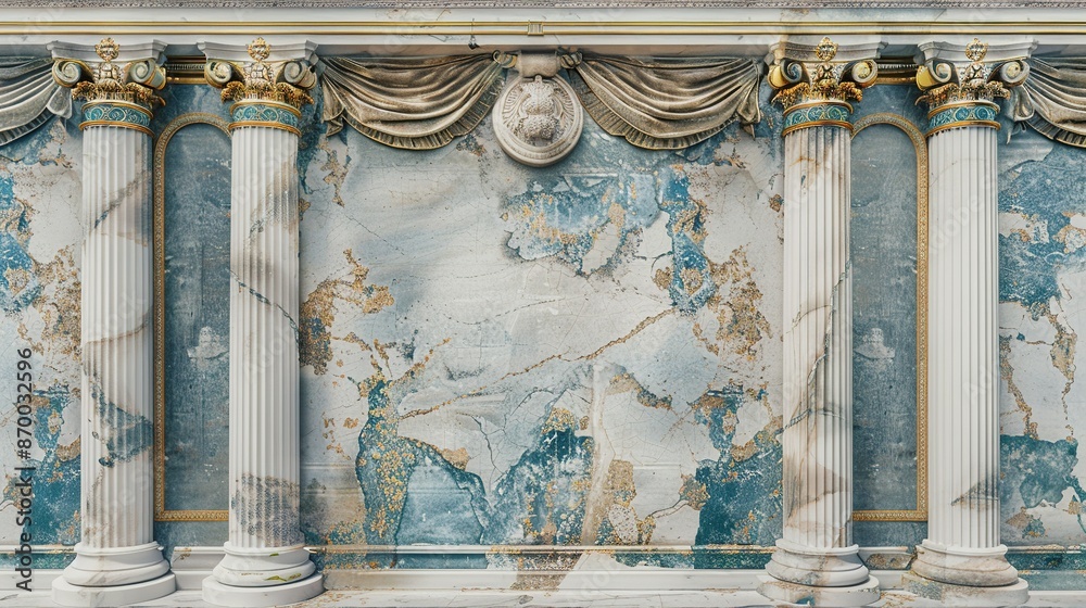 Timeless Greek Revival Background with White Marble and Blue and Gold ...