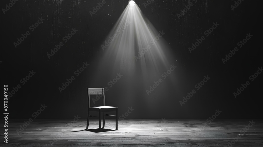 Spotlight on Chair - A minimalist stage with a single spotlight shining ...
