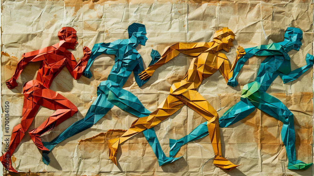 Dynamic running paper dolls of track and field athletes. Stock Photo ...