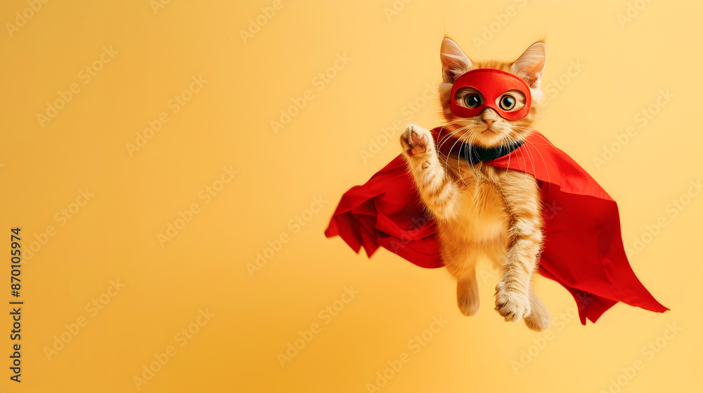 Adorable orange tabby cat kitten dressed up as a superhero complete ...