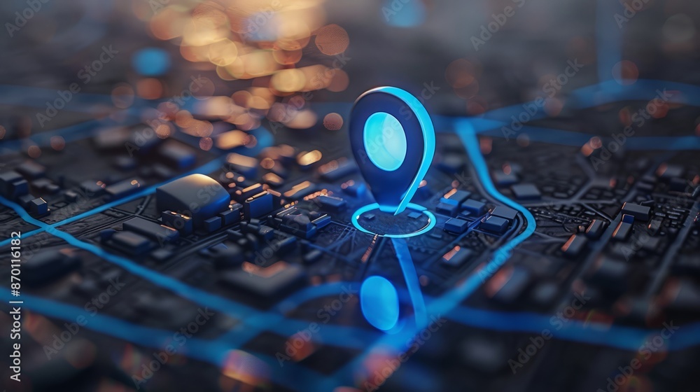 Location pin icon on earth city urban map indicating the location and ...