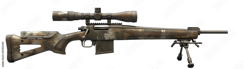 Sniper Rifle, Scope, and Bipod. Isolated on a Transparent Background ...