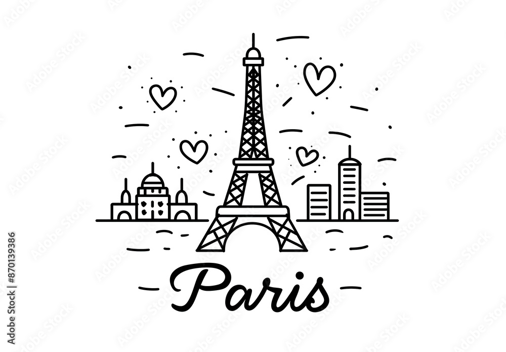 Continuous one line drawing of Paris skyline. French landmarks ...
