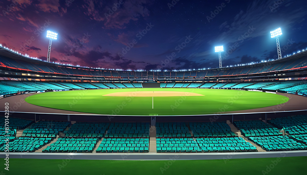 A Wide Perspective Spectacular sport cricket stadium with glowing ...