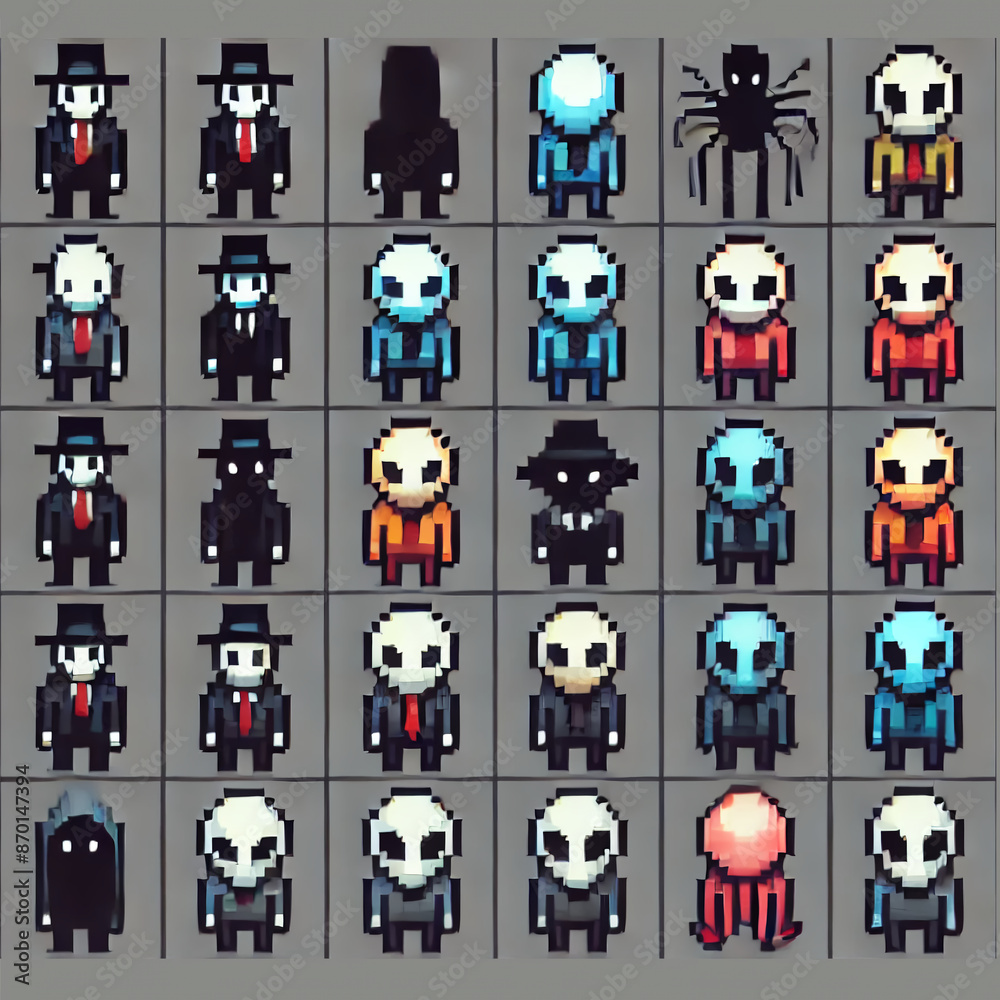 Slender Man-themed Pixel Art RPG Sprite Sheet Stock Illustration ...