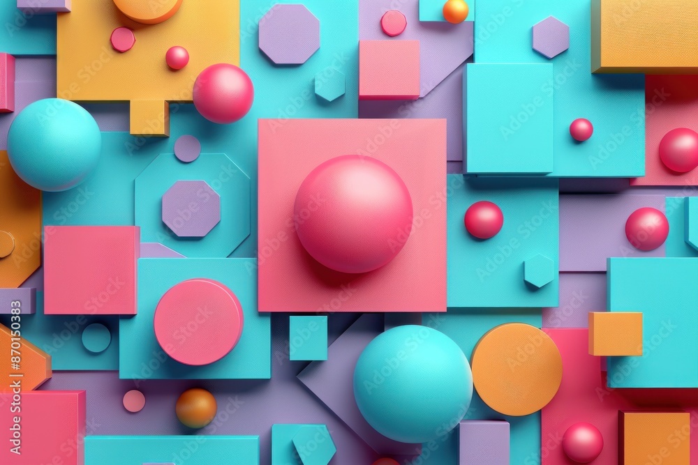 A lively geometric background filled with various colorful shapes ...