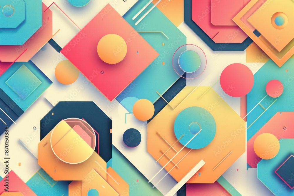 A lively geometric background filled with various colorful shapes ...