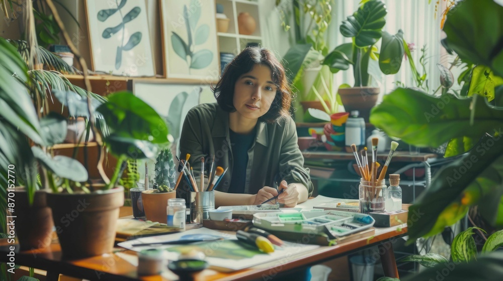 The picture of the drawing artist in the studio that drawing the ...