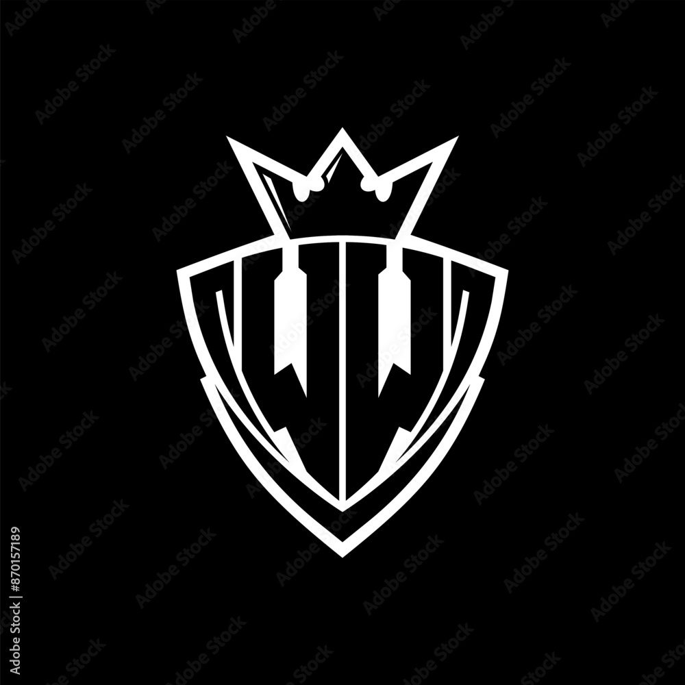 WW Letter logo with sharp triangle shield shape with crown inside white ...