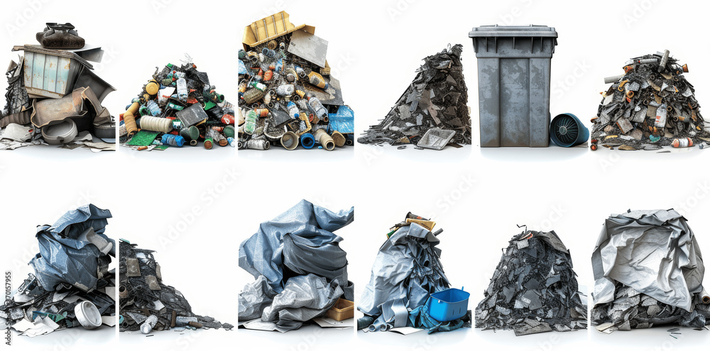 pile of trash garbage heap isolated on white background ultra realistic ...