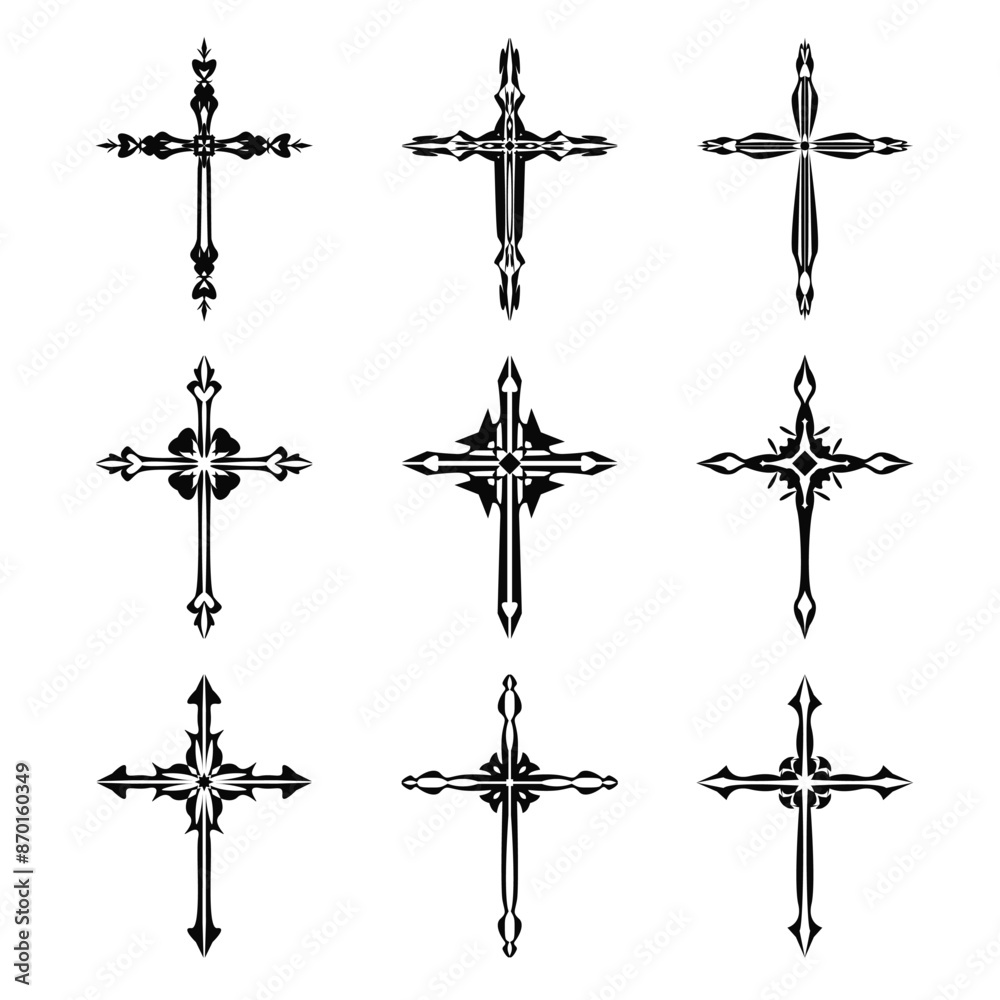 Christian cross vector icon symbols. Abstract christian religious ...