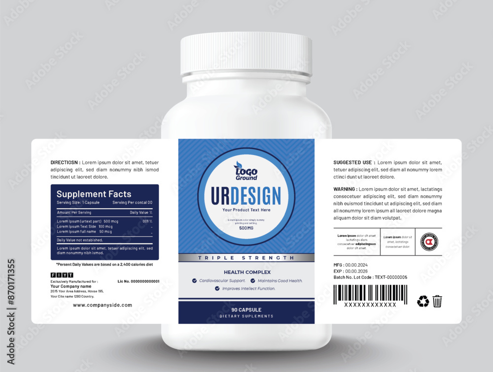 Food supplement vitamin medicine label sticker design dietary drug ...