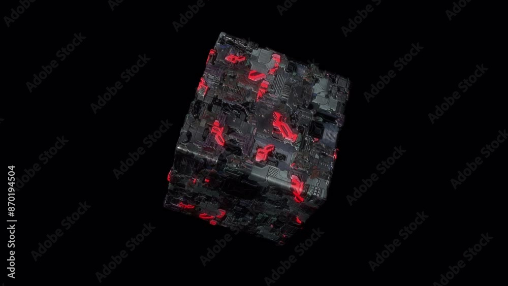 Sci-fi Cube Animation. Alien Object Animation. Electric Circuit Cube ...