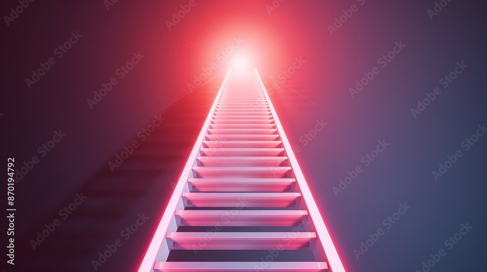 Ambition visualized by a ladder ascending to a glowing summit ...
