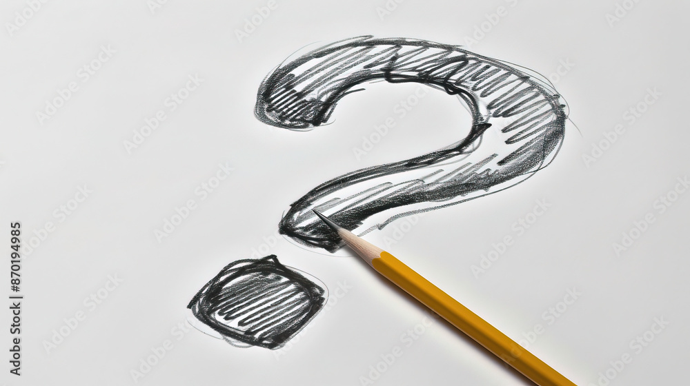 Hand-Drawn Question Mark on White Paper Description: A simple, bold ...