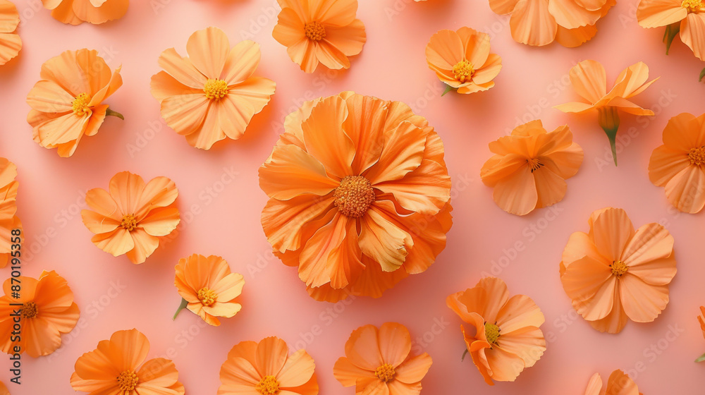 simplified depiction of marigold petals falling like rain against a ...