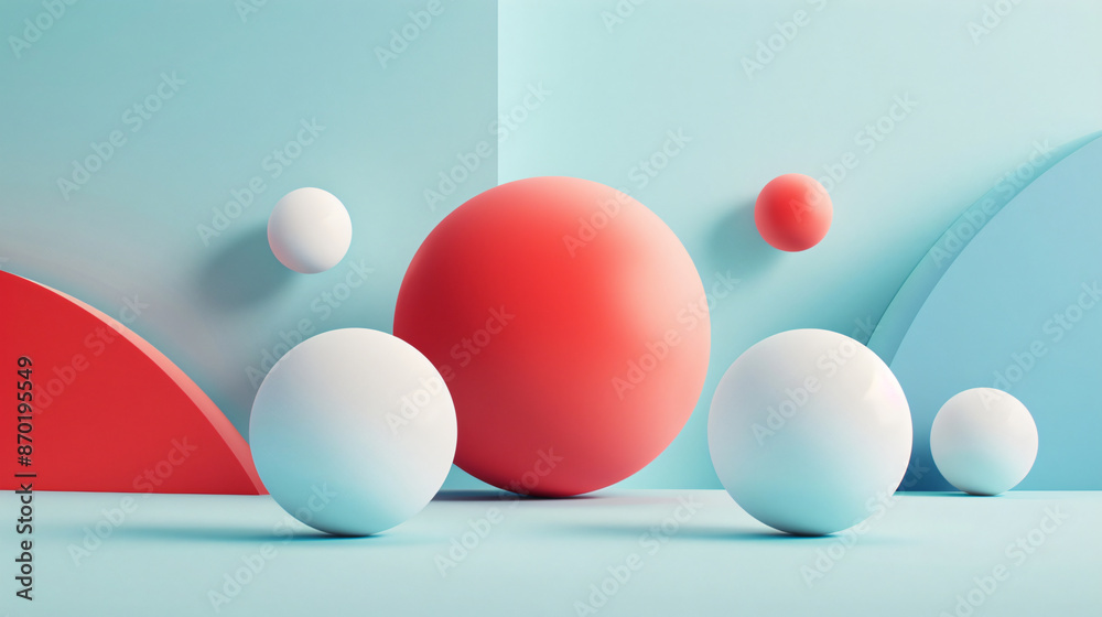 Abstract background with three spheres in different colors, pastel ...