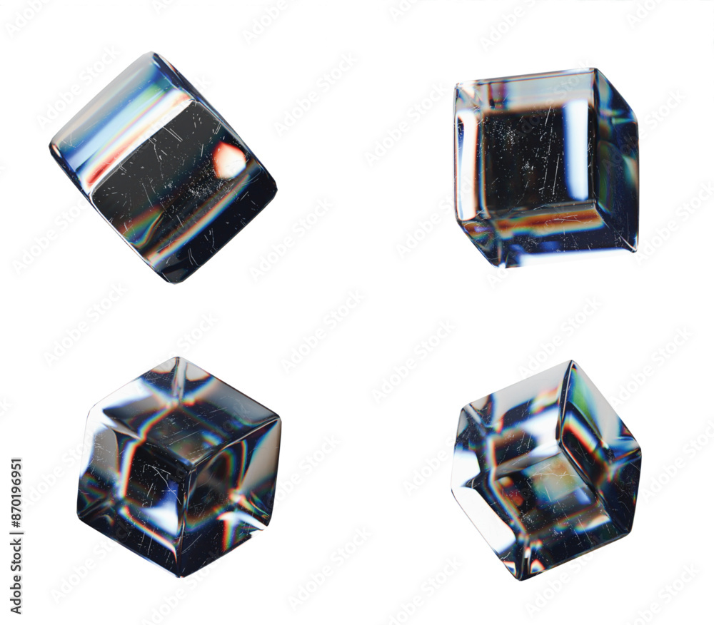 3d crystal glass shapes with refraction Render transparent glass rotate ...